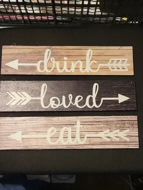 Other | Rustic Wood Wall Signs Drink Loved Eat Neutral Wood Tones ...